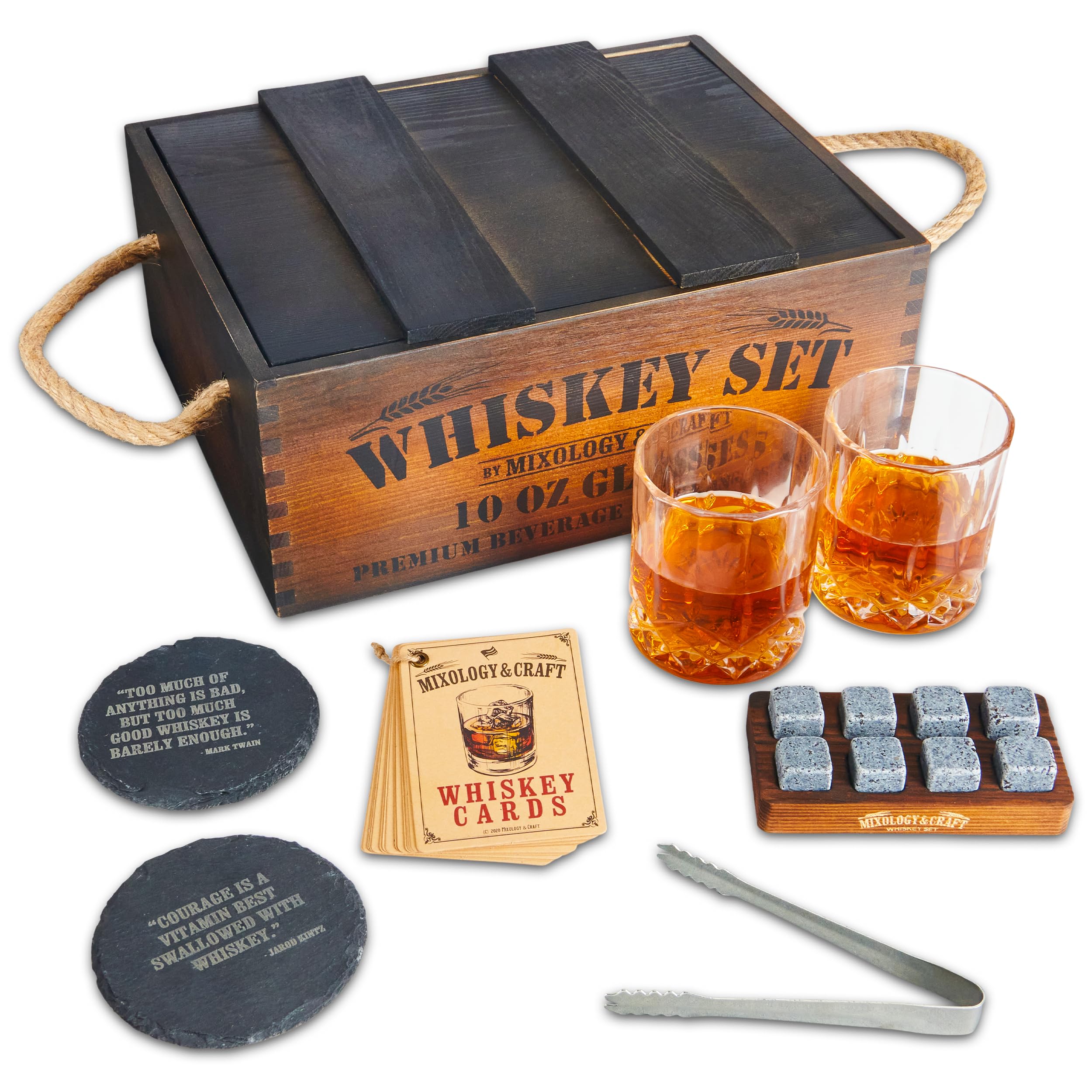 Mua Mixology Whiskey Gift Set, Whiskey Glass Set with Rustic Wooden ...