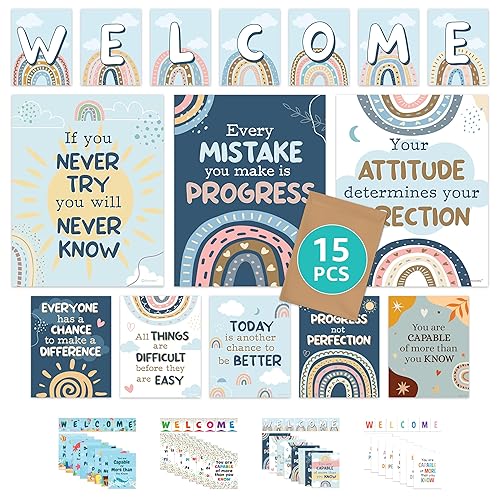 Decorably 15 Boho Welcome Sign for Classroom Poster, Matte-Laminated ...
