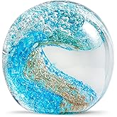 Amazon.com: Qianwei Hand Blown Glass Figurines Ball Ocean Waves,Paperweight Glass Ball,Home ...