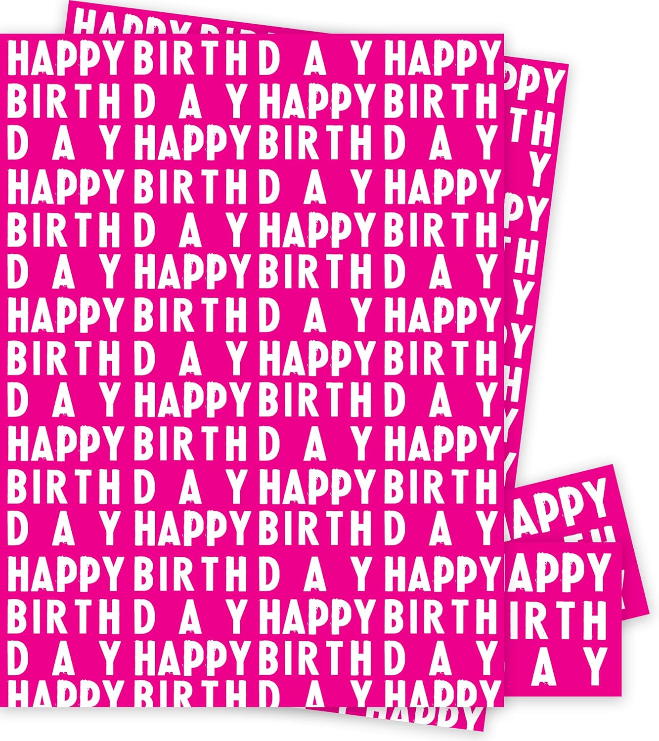 Hot Pink Happy Birthday Text Wrapping Paper – 2 Sheets of Giftwrap ...