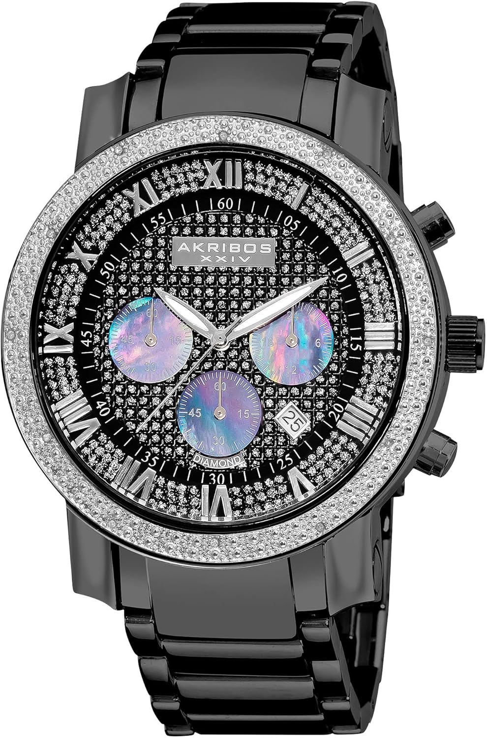 Akribos XXIV Men's AKR439BK2 Grandiose Dazzling Diamond Black ...