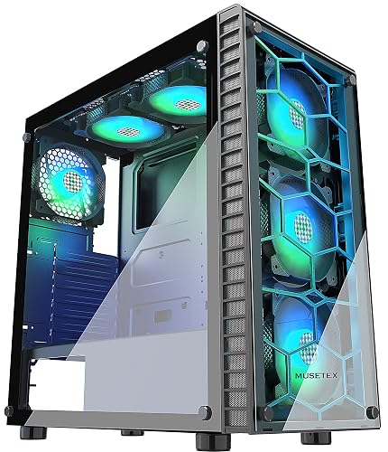 MUSETEX 6pcs ARGB Fans Pre-Installed, USB 3.0 Tempered Glass ATX Mid ...