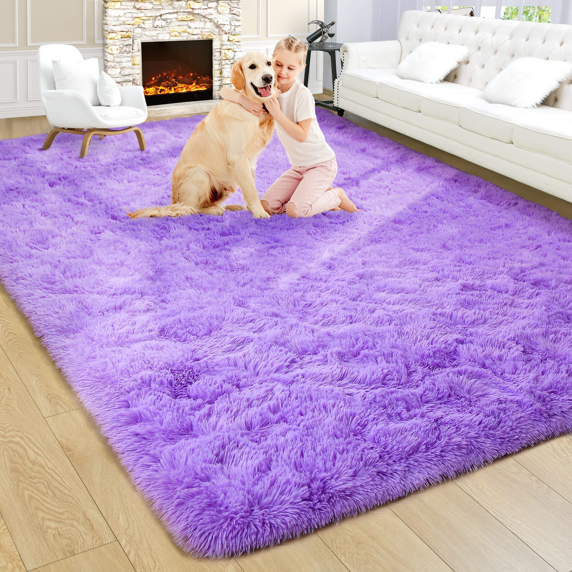 Noahas Fluffy Purple Rug for Living Room 8x10 Area Rugs,Thick Plush ...