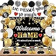 Amazon.com: Holkcog Welcome Home Decoration Black Gold Welcome Back Party Decorations We Missed ...