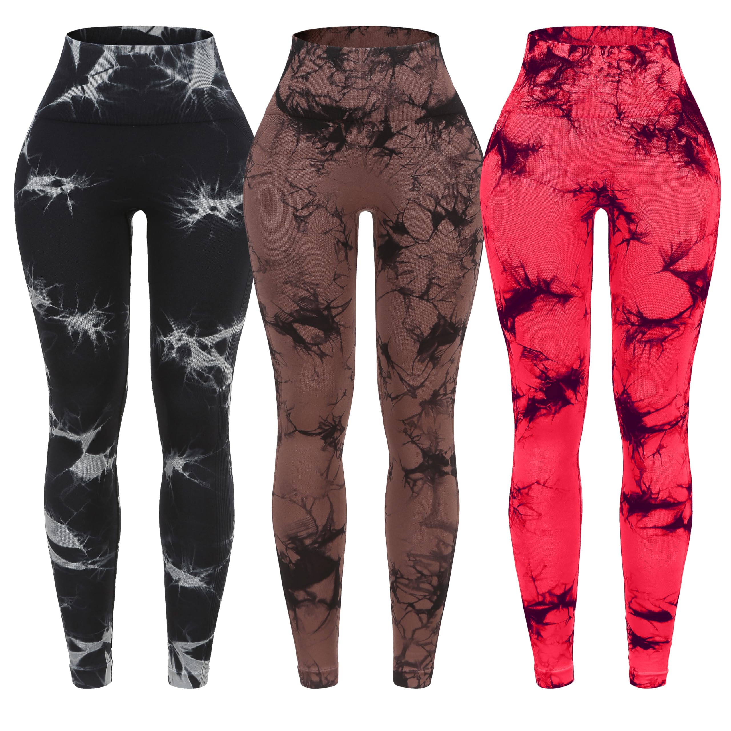 OVESPORT 3 Pack Tie Dye Seamless High Waisted Workout Leggings for Women Scrunch Butt Lifting ...