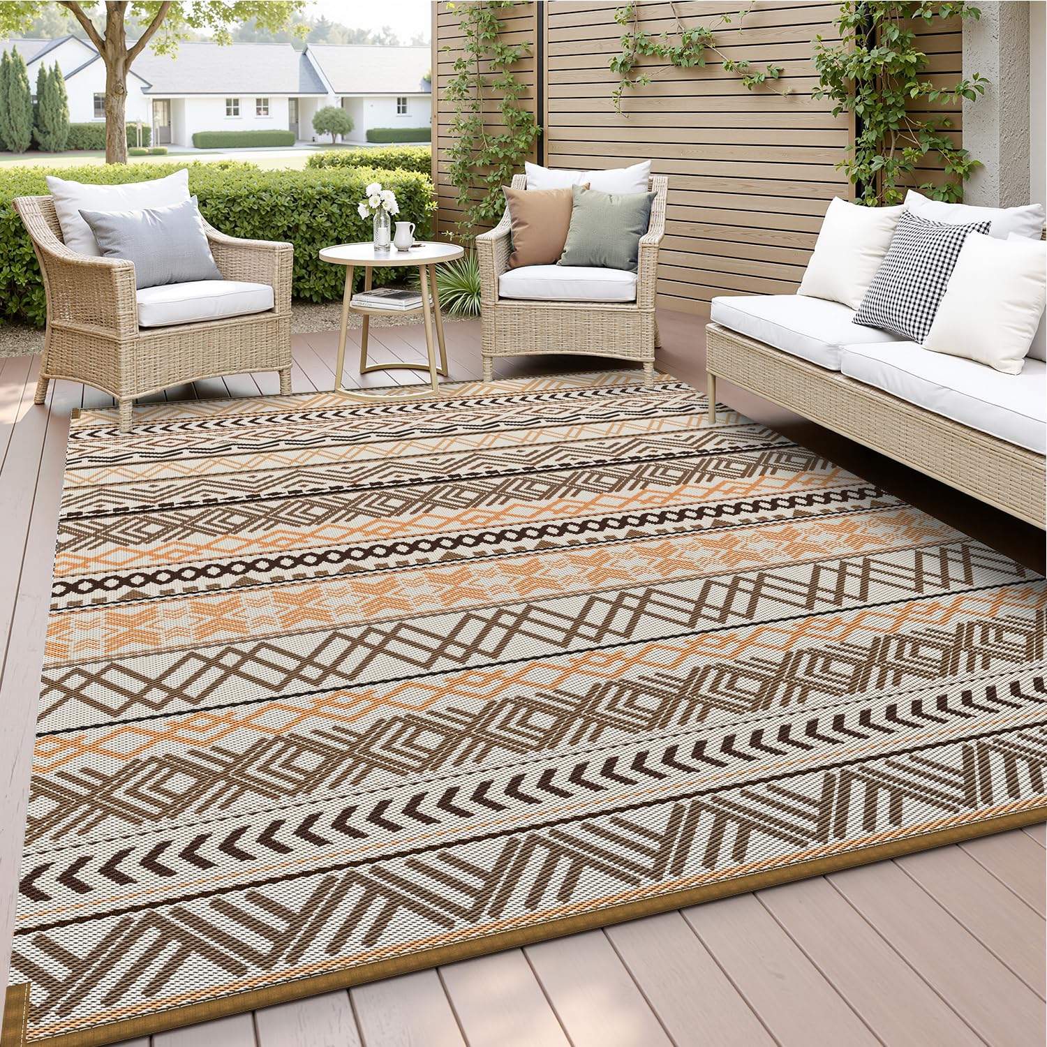 MontVoo Outdoor Rug Carpet 8x10 Waterproof-Patio Rug Mat Reversible RV ...