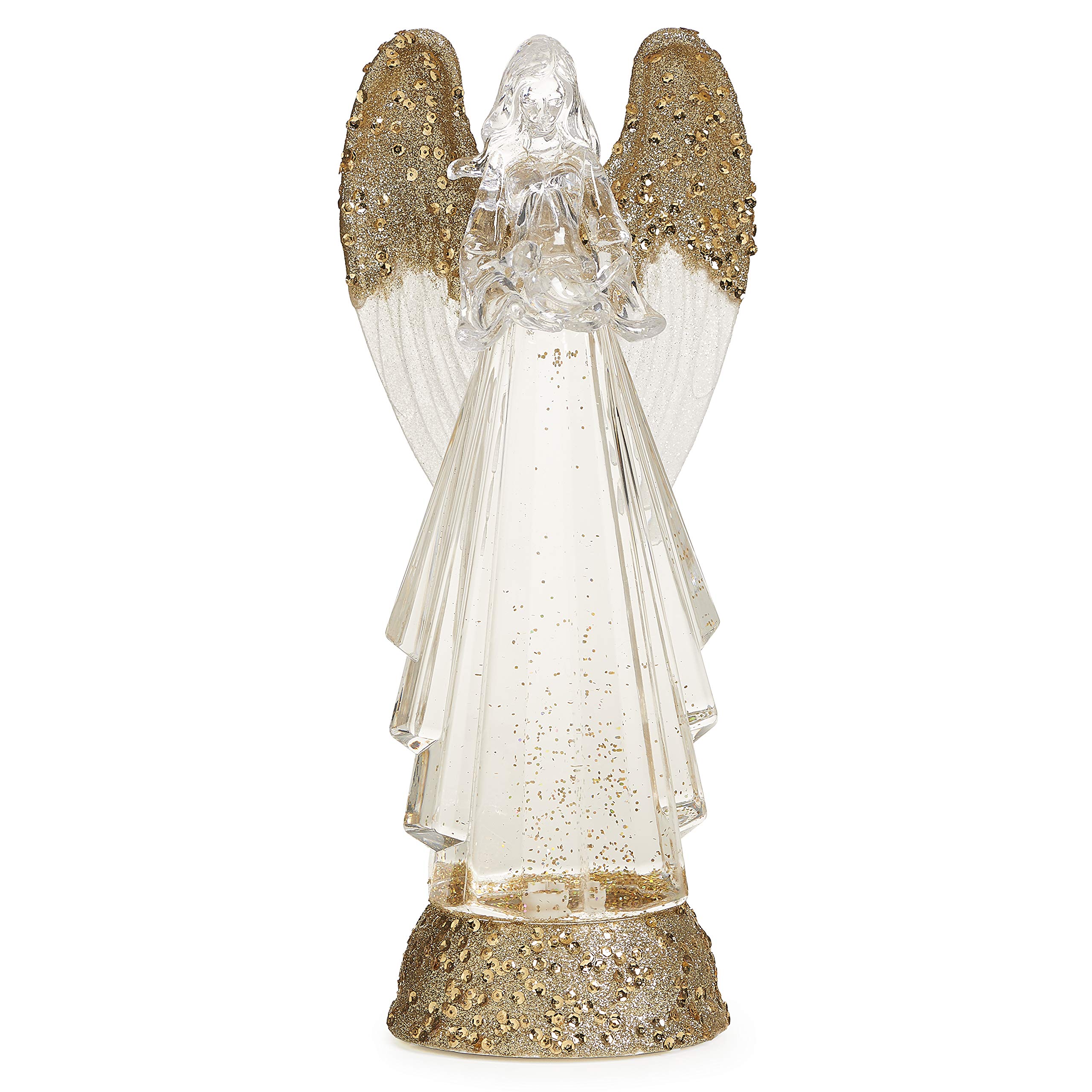 Roman 12.75-Inch Lighted Swirl Angel with Gold Wings Confetti Lites ...