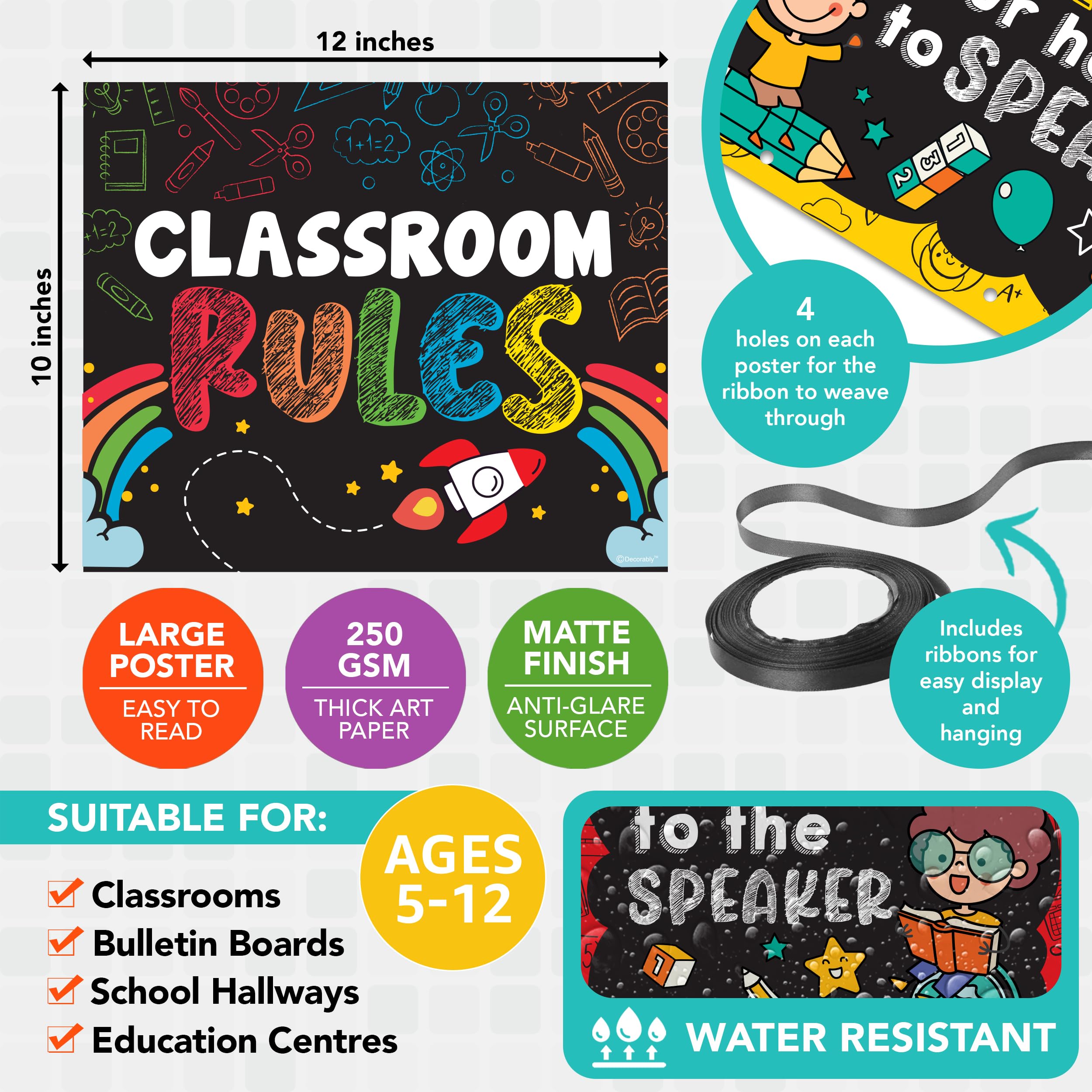 Mua Decorably Hanging Class Rules Posters for Classroom - 12 Classroom ...