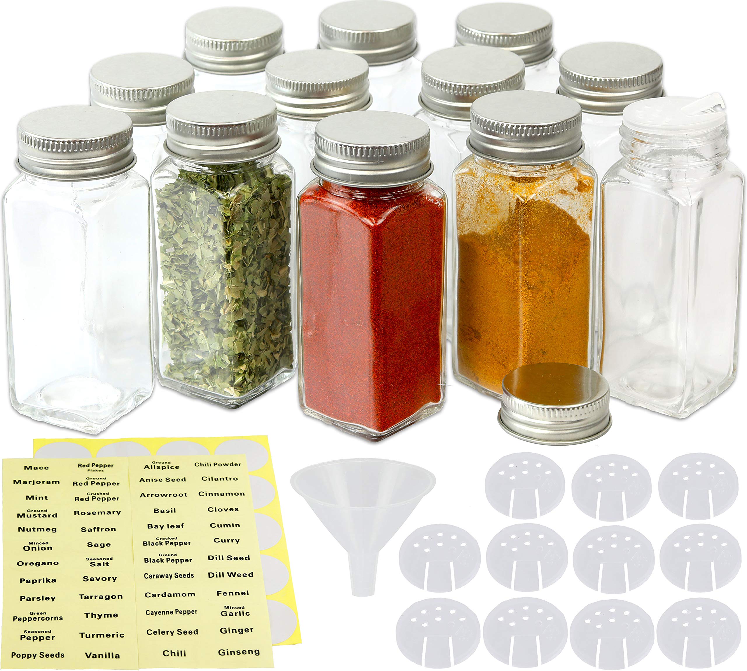 SimpleHouseware Spice Jars 4 Ounce Square Bottles W label 12 Pack Buy 