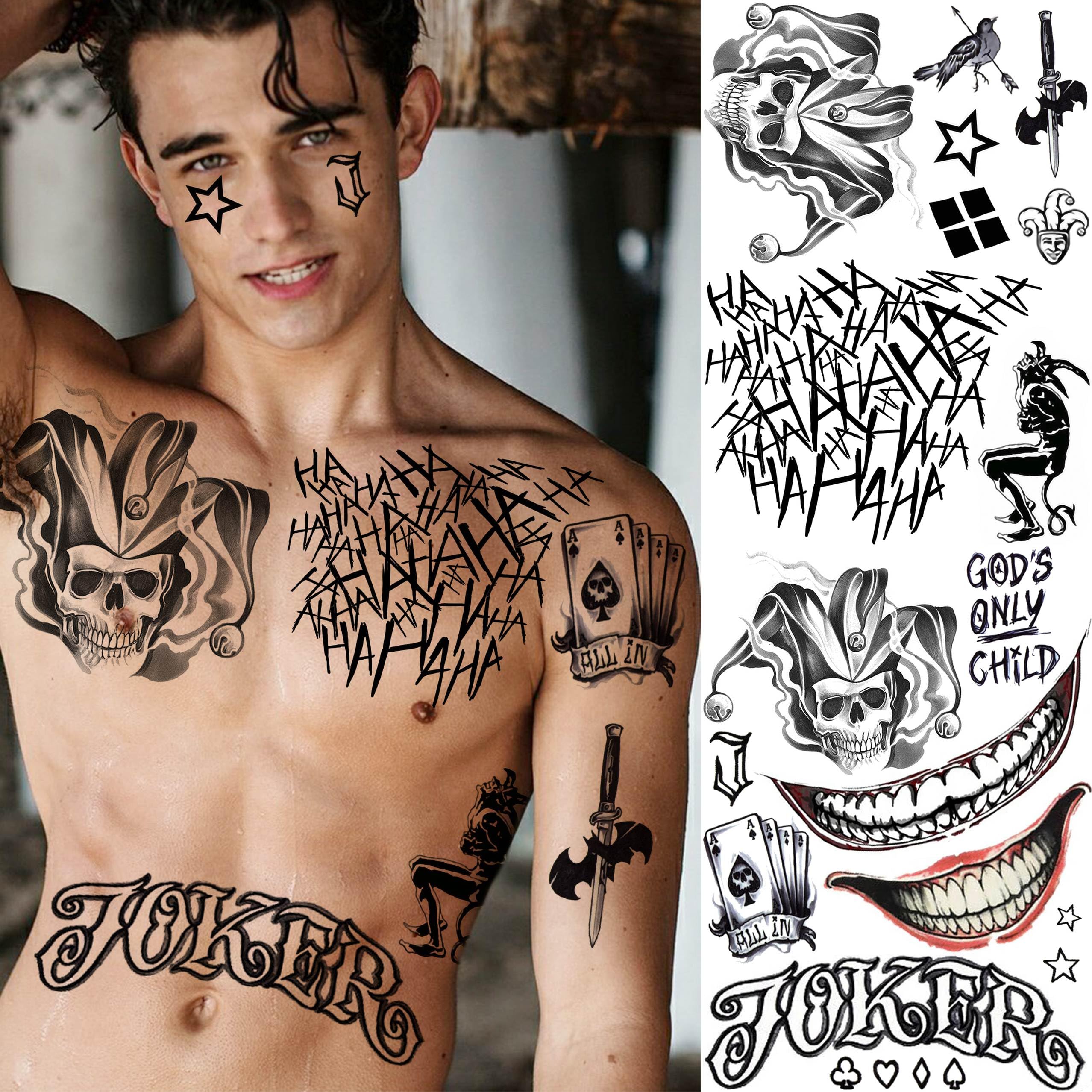 Mua TASROI 5 Sheets 3D Joker Tattoos Hand Face Halloween Makeup Kit ...