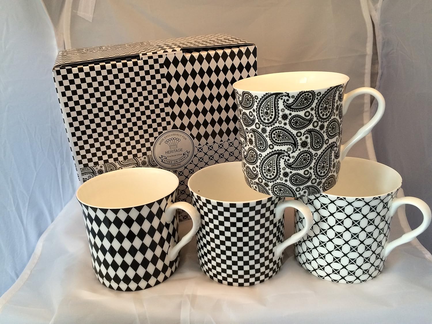 FINE BONE CHINA SET OF 4 MUGS GIFT BOXED SHADES OF GREY FREE UK FINE BONE CHINA SET OF 4 MUGS GIFT BOXED SHADES OF GREY FREE UK