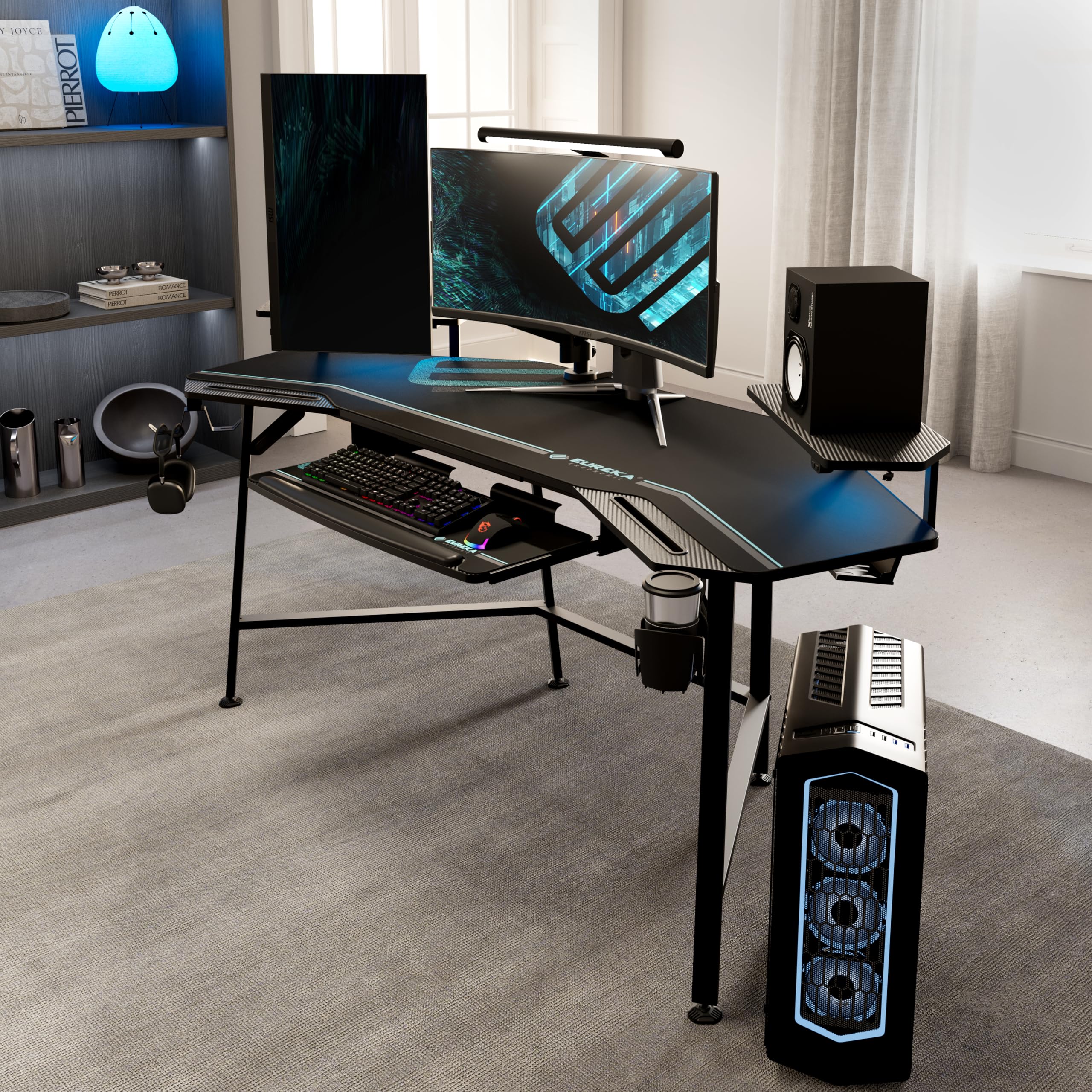 Mua Gaming Desk with Led Lights,72" Large Wing-Shaped Studio Desk W ...