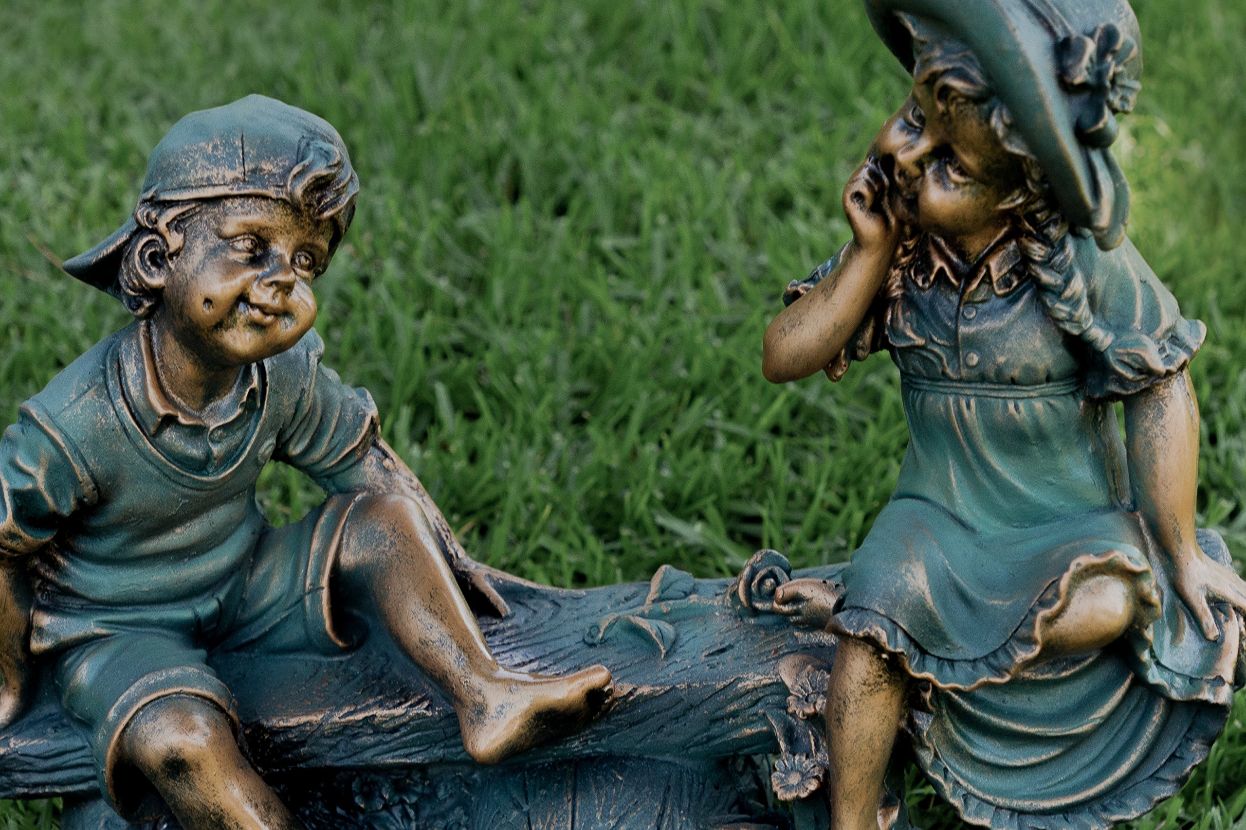 Alpine Girl and Boy Playing on Teeter Totter Statue, 14 Inch Tall