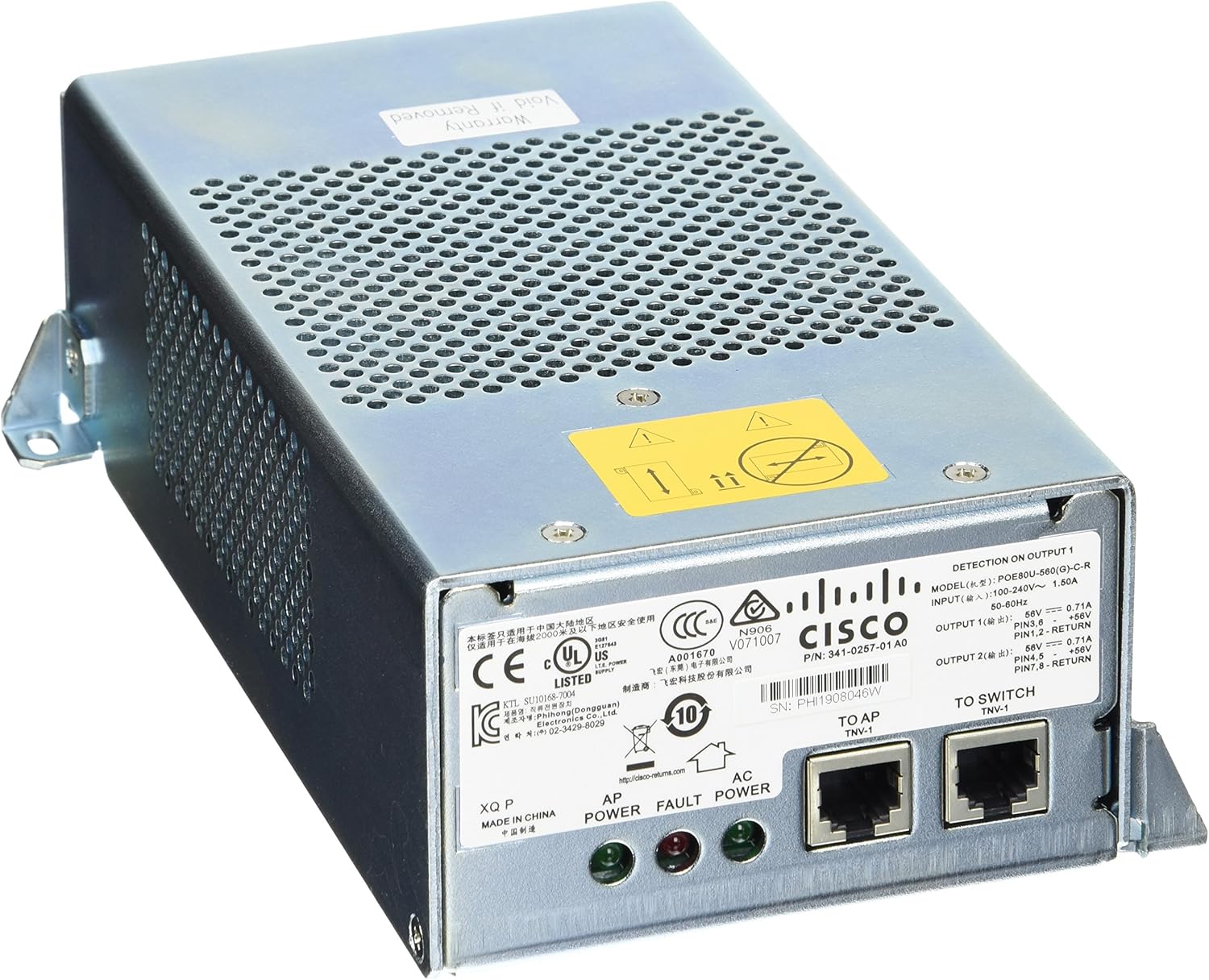 Cisco AIR-PWRINJ1500-2= Poe injector, for Aironet 1522AG Lightweight Outdoor Mesh Access Point ...