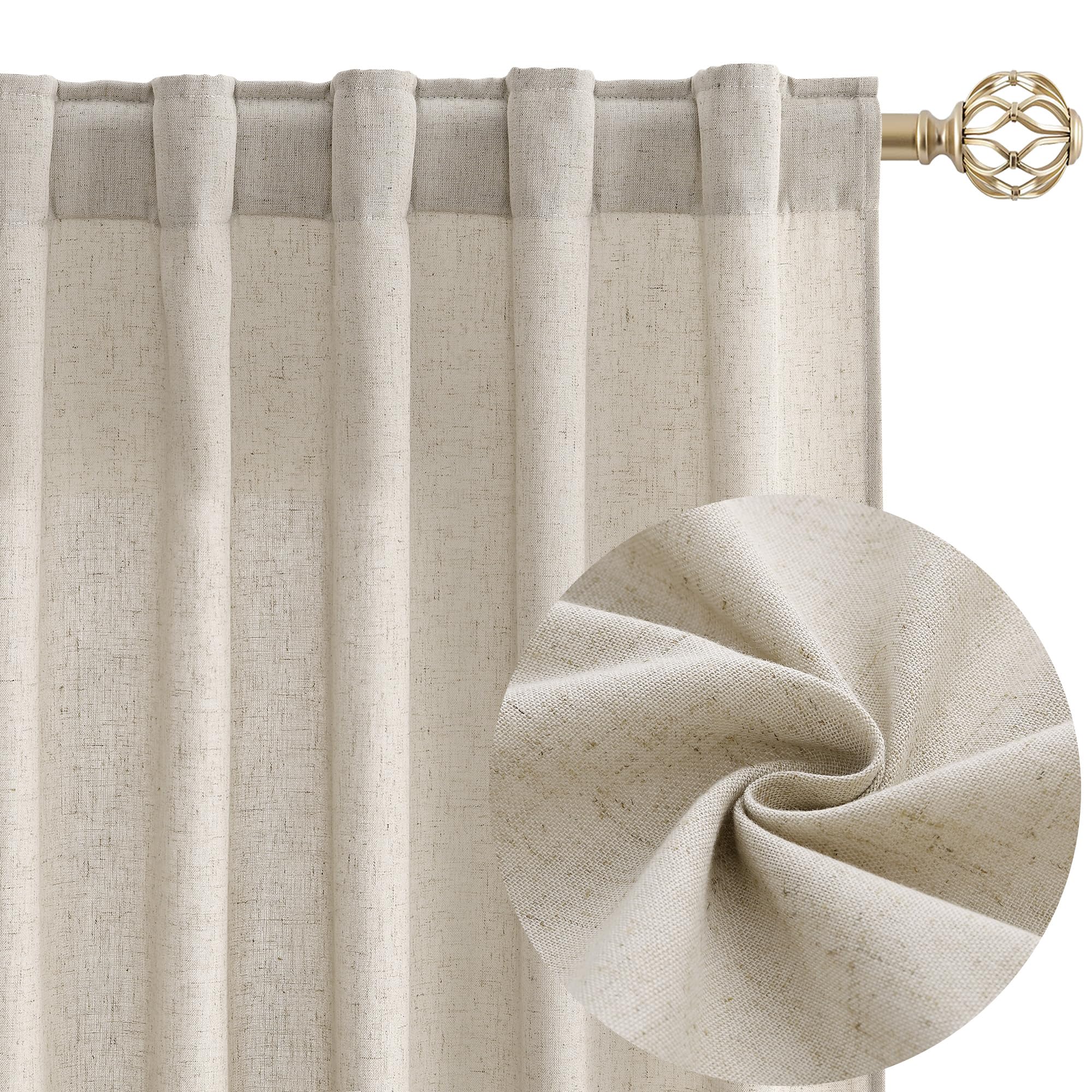 Naturoom 102 Inch Semi Sheer Linen Curtains 2 Panels Set Back Tab Rod ...
