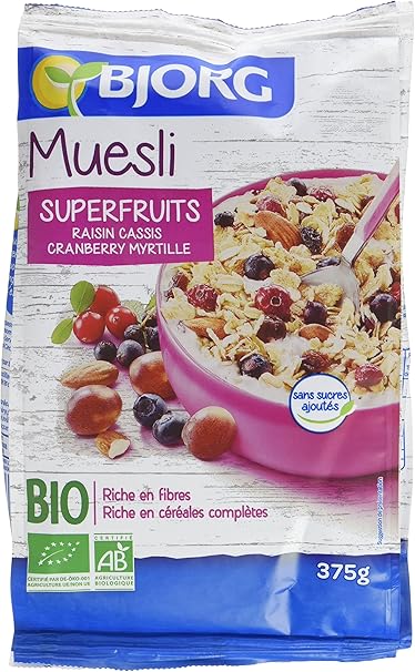 Bjorg Muesli aux Raisins Cassis Cranberry Myrtille Bio 375 g: Amazon.fr ...