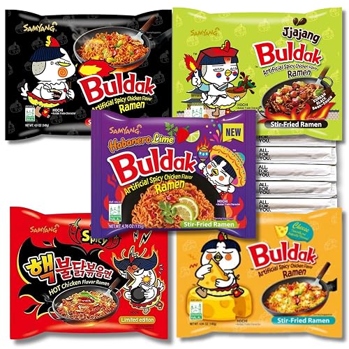 Buldak Ramen Noodles 5 Flavor Variety Combo - Total 5 pack (1 Pack ea ...