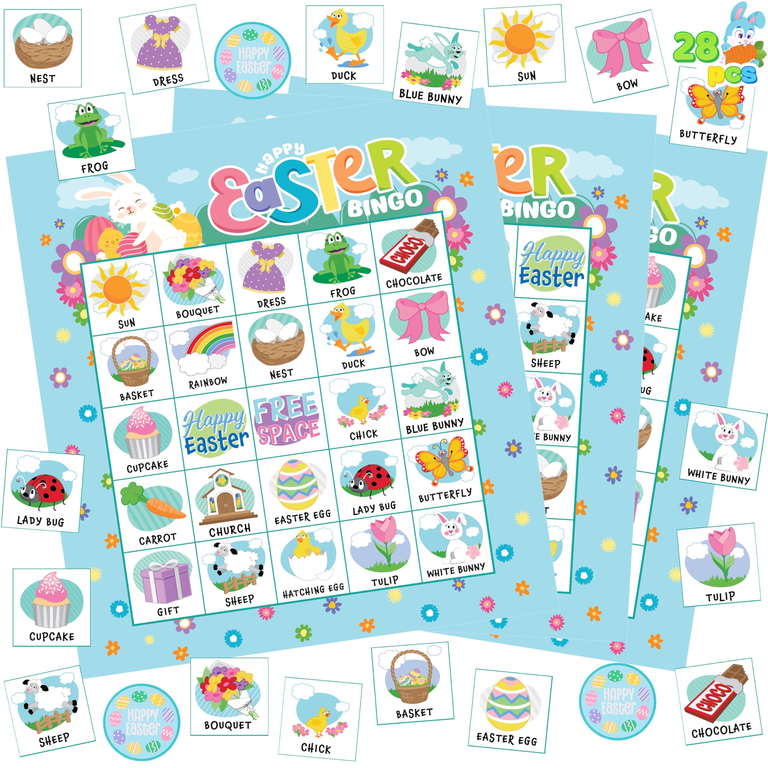 JOYIN 28 Players Easter Bingo Card (5x5) with Blue Color for Kids, Boys ...