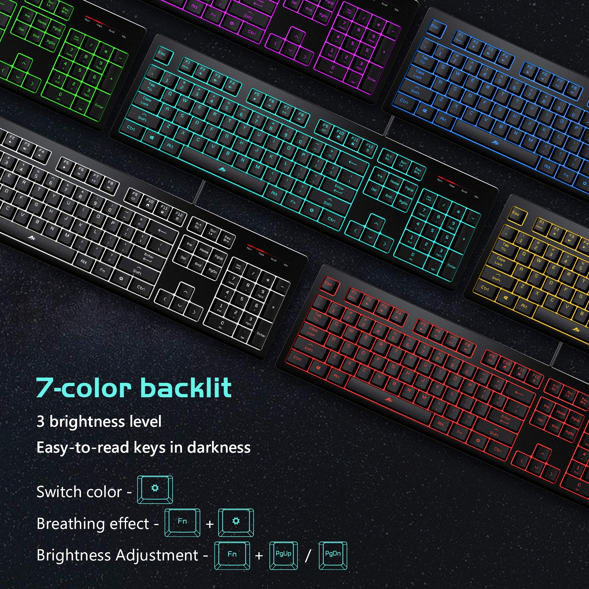 Mua POWZAN Light Up Quiet Gaming Keyboard - Membrane Silent Wired ...