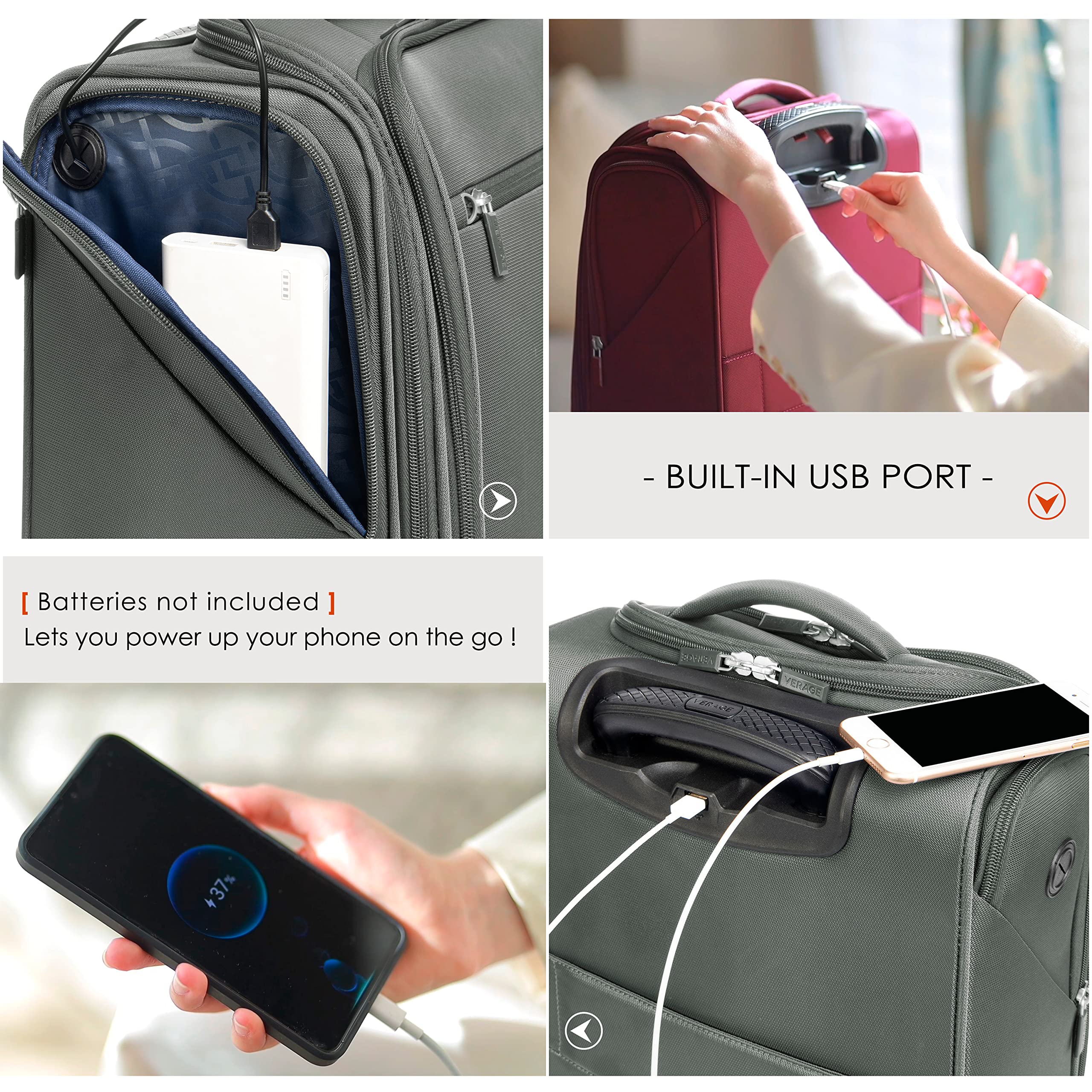 Mua Verage Carry On Underseat Luggage with Wheels & USB Port, 14 Inch Wheeled Spinner Bag Carry ...