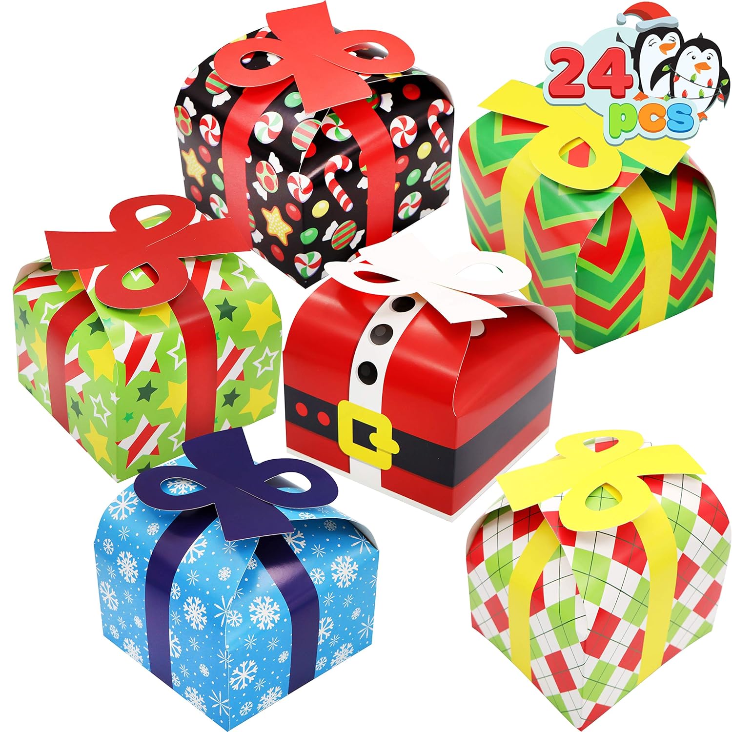 Amazon.com: 24 PCs 3D Christmas Goodie Boxes with Bow for Holiday Xmas ...