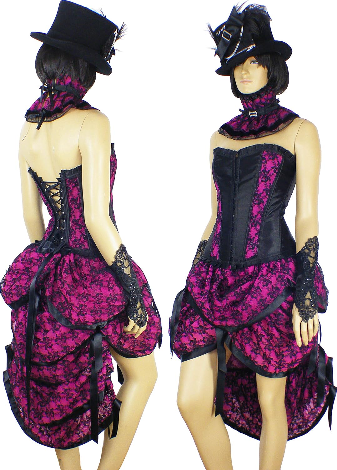 Pink Black Lace Burlesque Mardi Gras Skirt and Corset Costume (UK14 ...