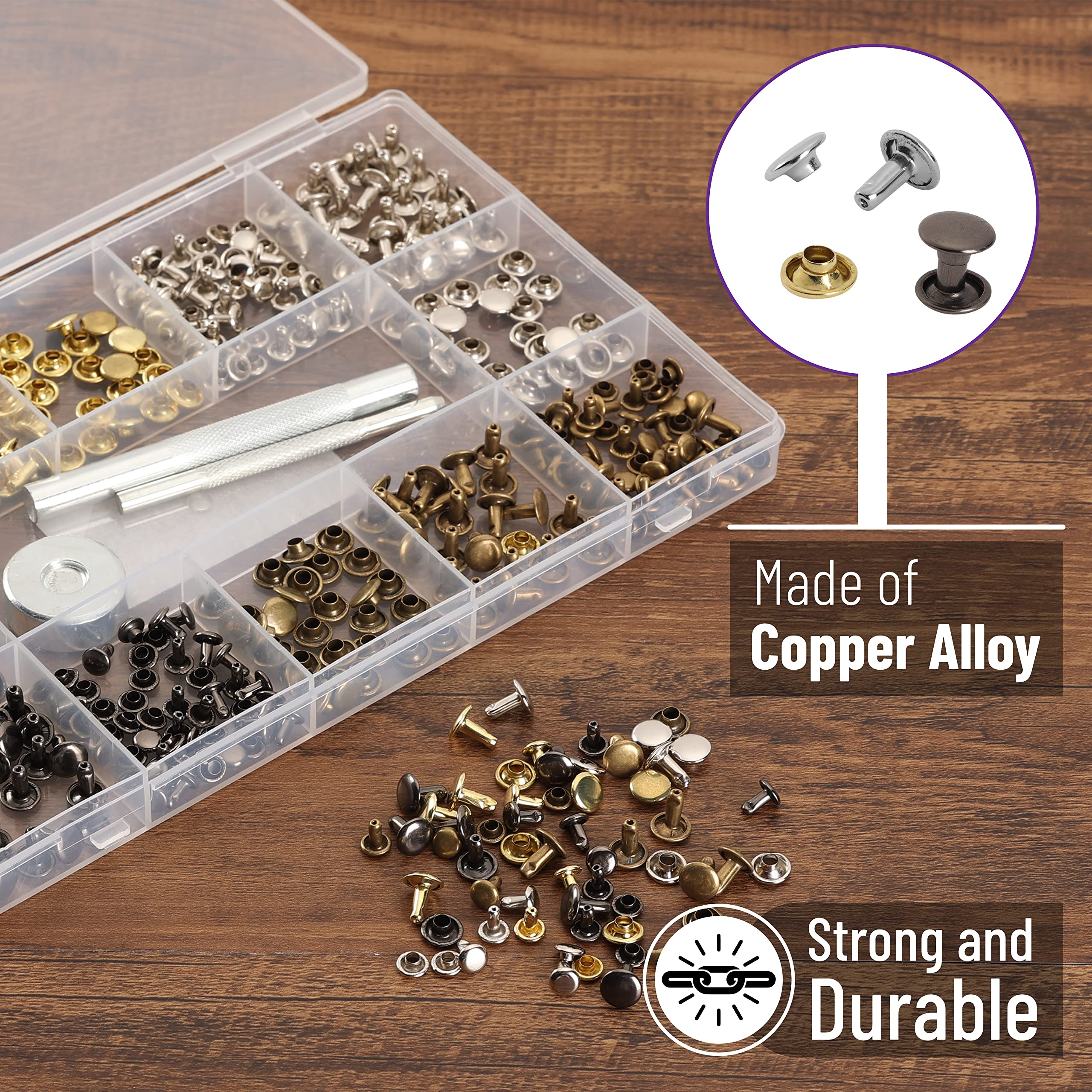 Mua UNCO- Leather Rivets Kit, 4 Colors, 2 Sizes, 240 pcs, Tubular Metal ...