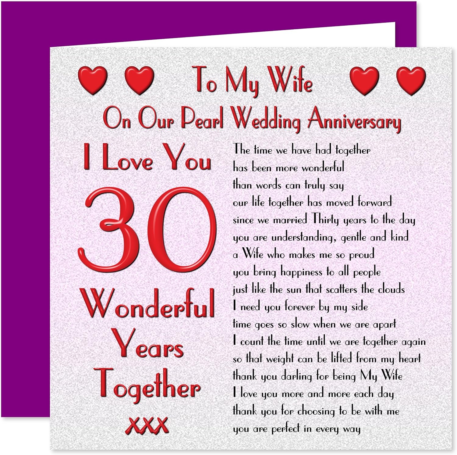 My Wife 30th Wedding Anniversary Card On Our Pearl Anniversary 30 