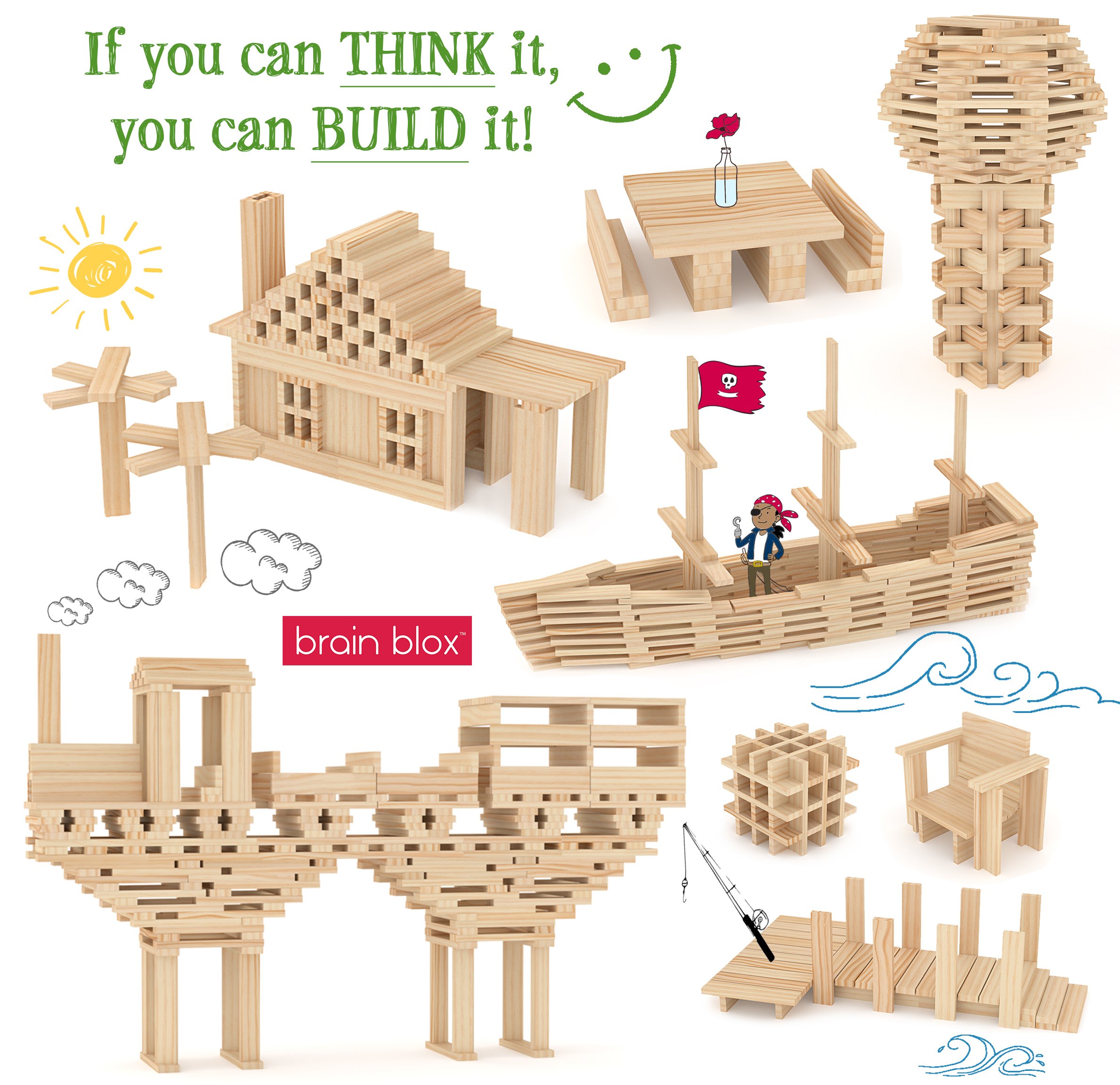 Mua Natural Wooden Blocks for Kids Ages 4-8 - Montessori Blocks for ...