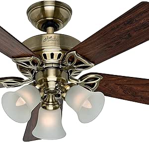 Hunter Fan 42in Traditional Antique Brass Ceiling Fan with 3-Light Kit ...