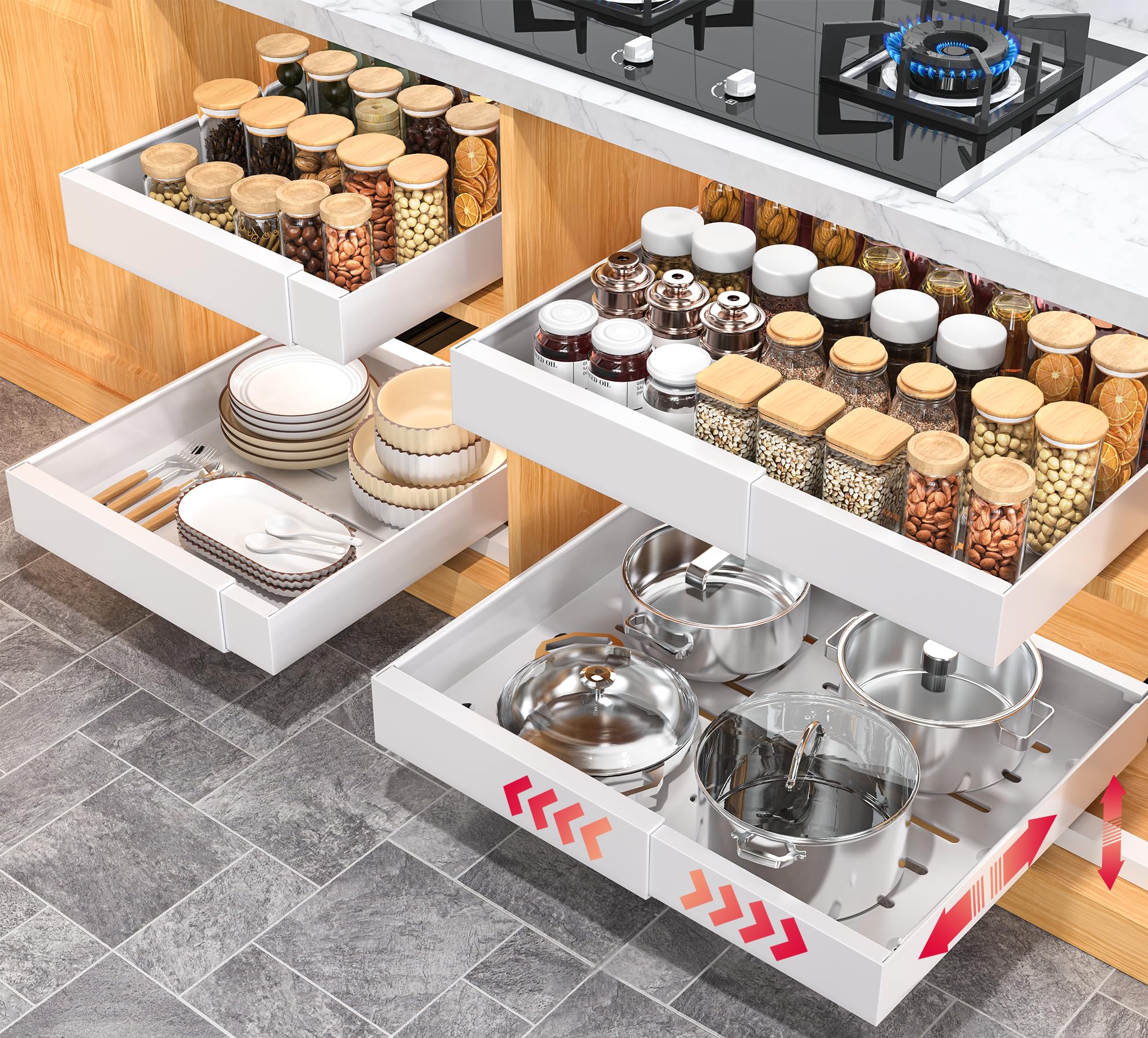 21"Deep 4Pack Expandable Pull Out Cabinet Organizers,Adjustable Width ...