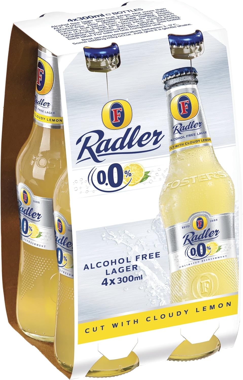 Foster's Radler 0% Lemon Flavoured Lager Bottle, 4 x 300ml: Amazon.co ...