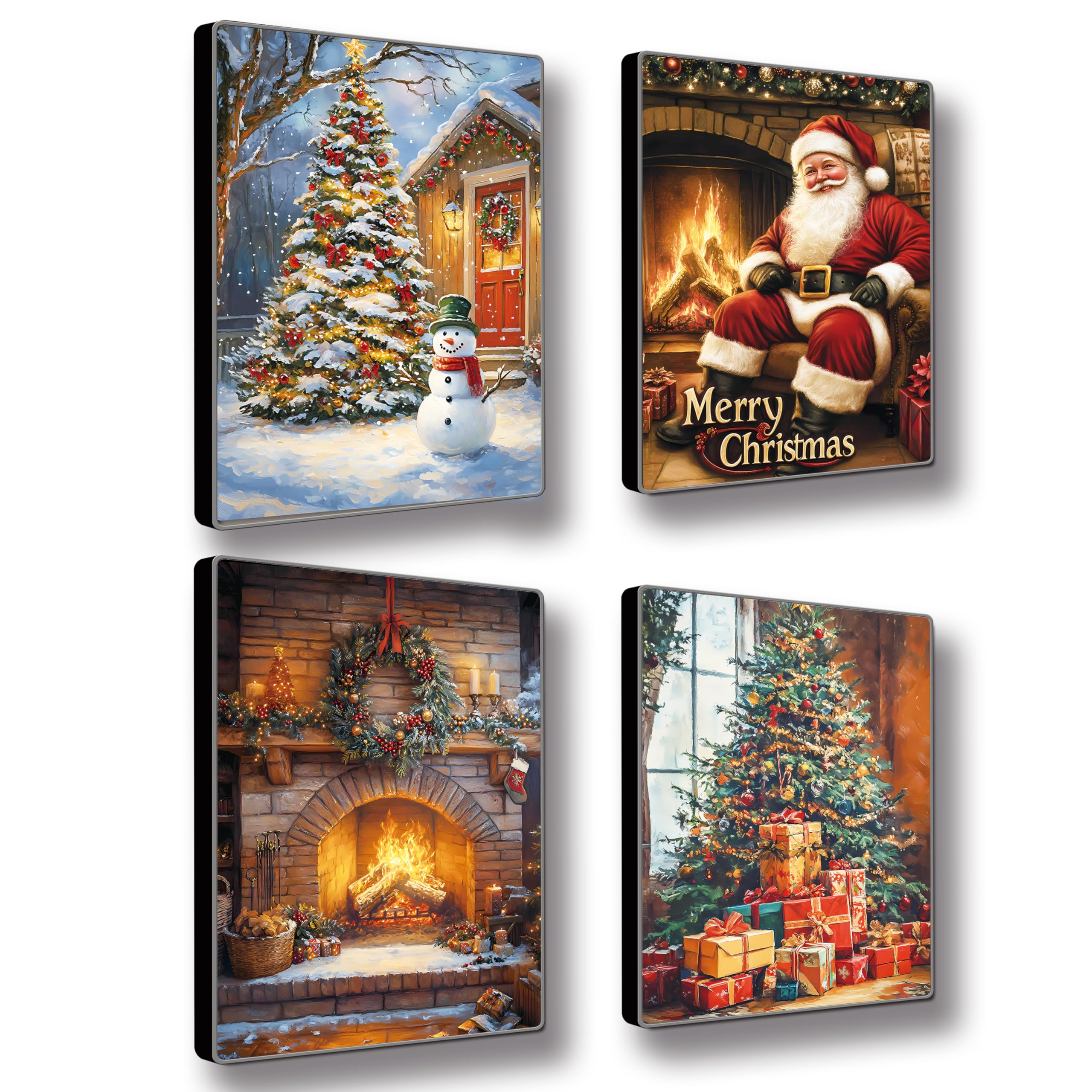 Christmas Wall Art Set 4 -Framed Merry Christmas Wall Decals 8x10inch ...