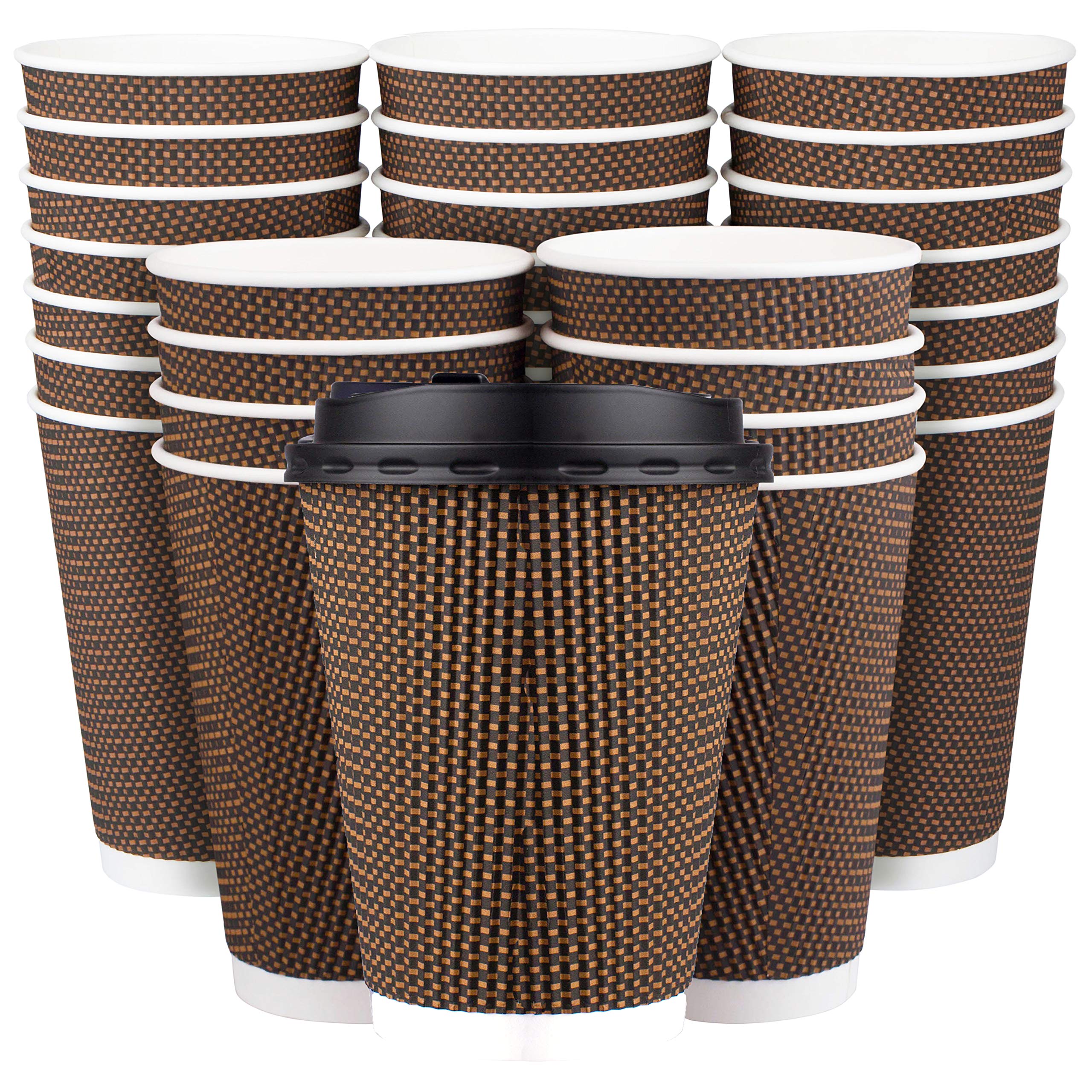 Promora Brown Disposable Coffee Cups With Lids 12 oz, Premium Insulated ...