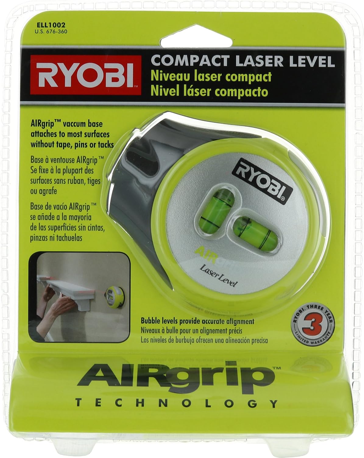 Ryobi ELL1002 Air Grip Compact Laser Level with Tripod Mounting and ...