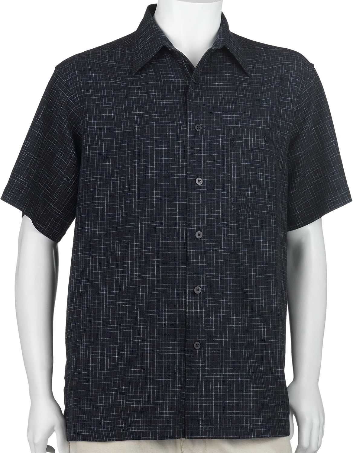 Ron Chereskin Men's Short Sleeve Woven Linen Rayon Shirt, Navy, Medium ...