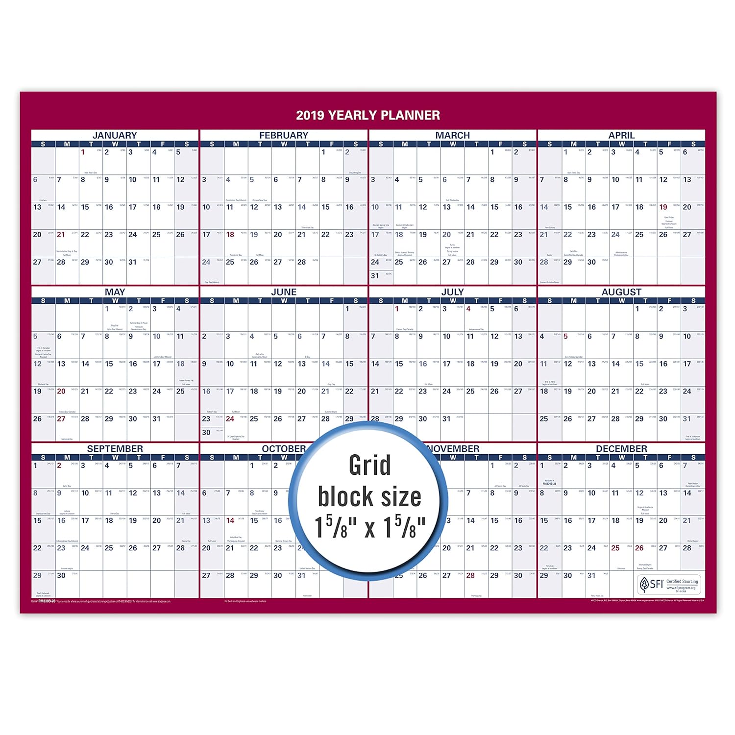 Office 48 x 32 ACCO Brands PM3262819 Reversible Jumbo PM32628 Erasable ...