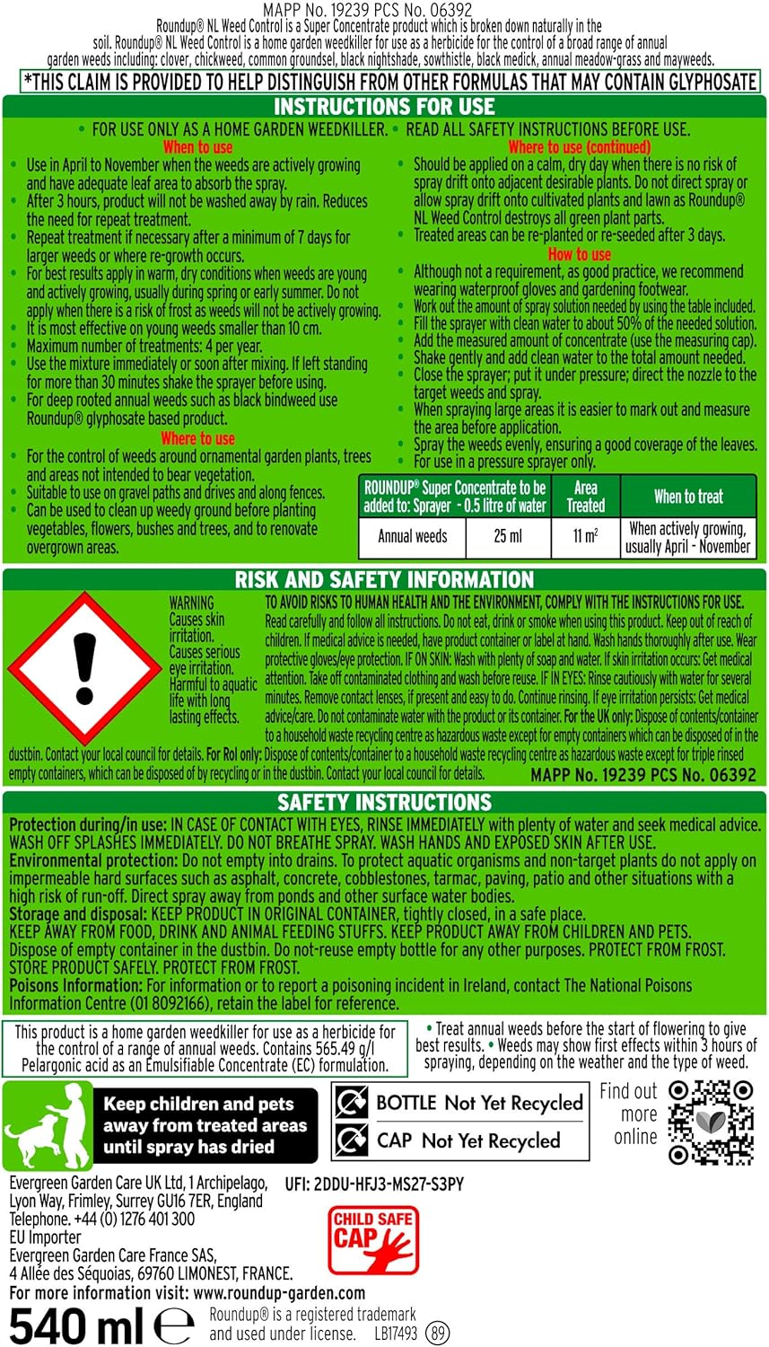 Roundup Naturals Weed Killer – CONCENTRATE (Glyphosate-Free) – 540 ml ...