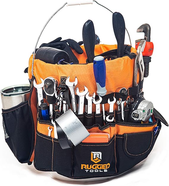 Rugged Tools Bucket Tool Organizer - 64 Pocket Bucket Caddy for 5 ...