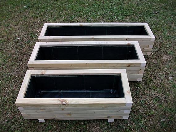 Wooden Rectangular Garden Trough Planter (Small L 80cm x W 32cm x H ...