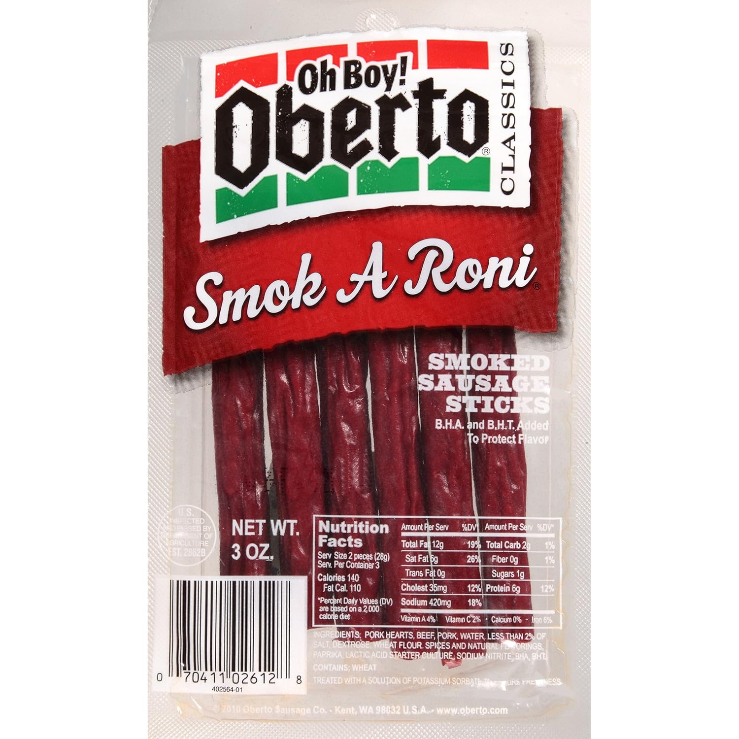 Oh Boy! Oberto Classics Smok A Roni Smoked Sausage Sticks, 3 Ounce ...