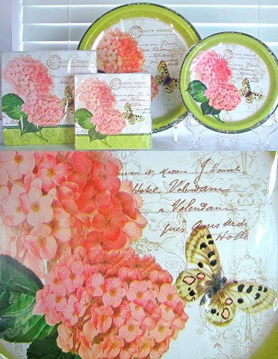 108 Ct Sweet Pink Hydrangea PAPER Plates & Napkins Set, Spring Summer ...