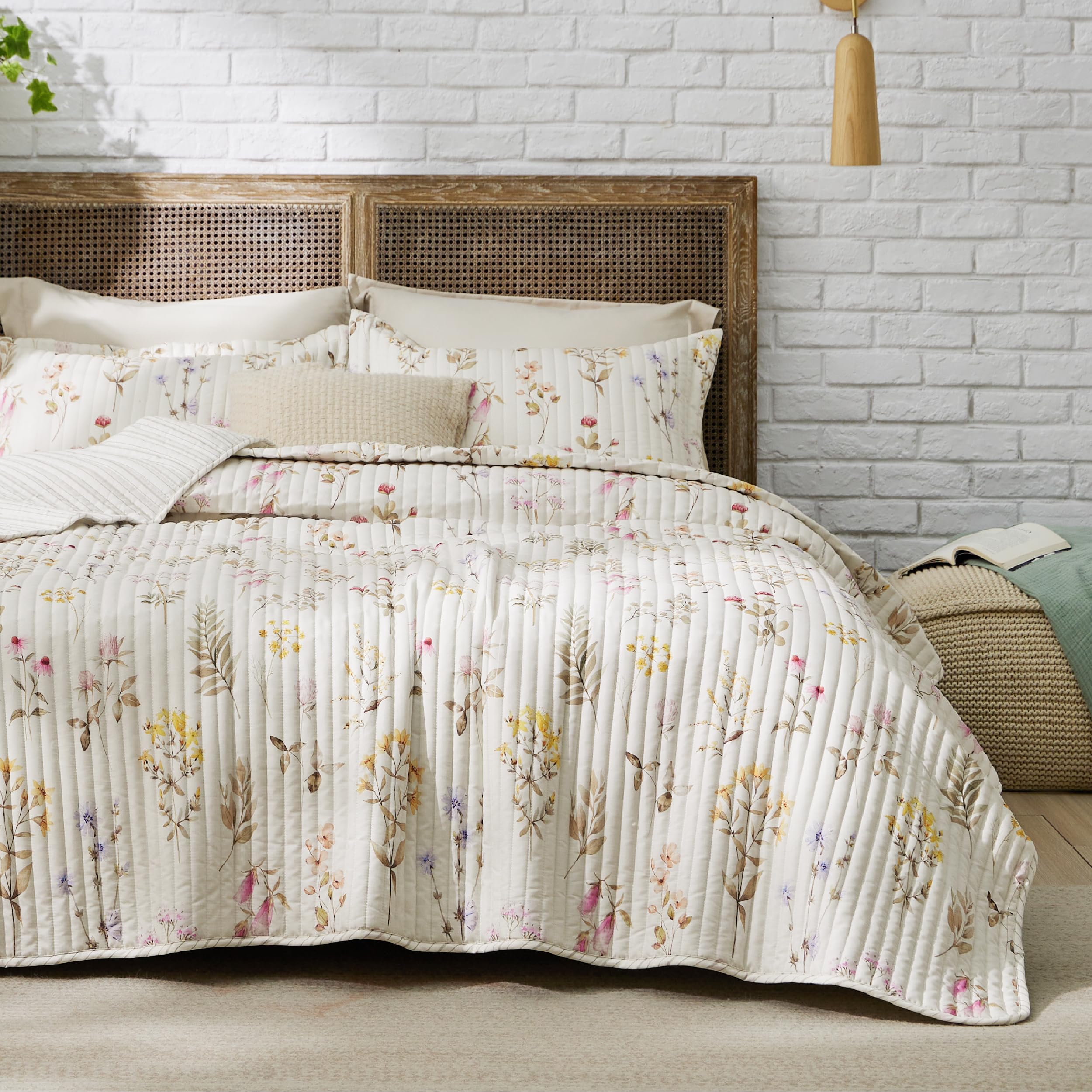 Bedsure Floral Quilt Set Queen - Reversible Autumn Botanical Quilt ...