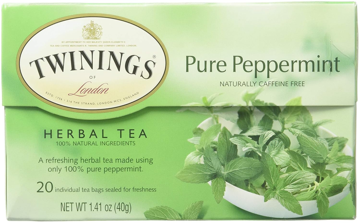 Twinings of London Pure Peppermint Herbal Tea Bags, 20 Count (Pack of 1)