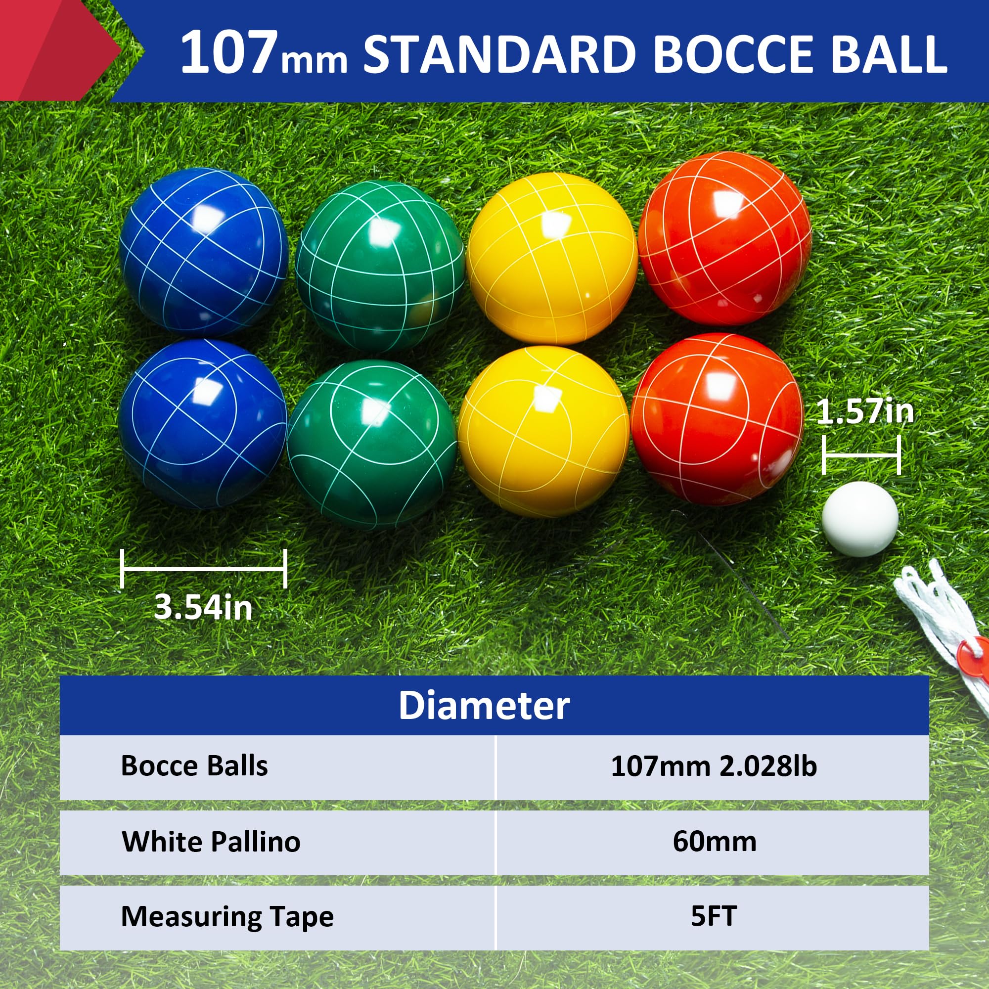 Ropoda 107mm Bocce Ball Set Regulation Size And Weight With 8 Resin ...