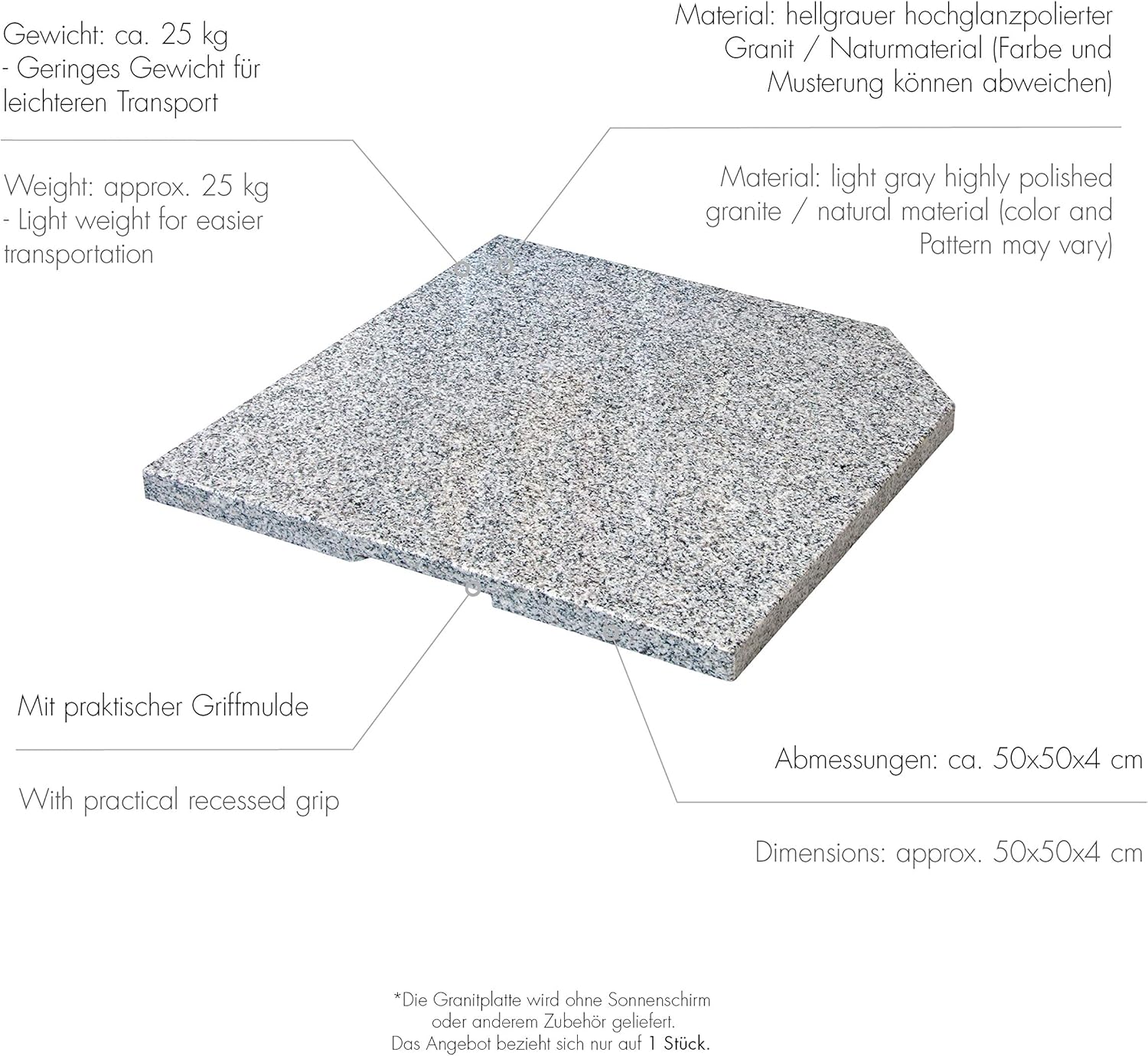 Doppler SL-AZ Granitplatte 50x50x4cm, 25kg Granite Plate, Grey – BigaMart