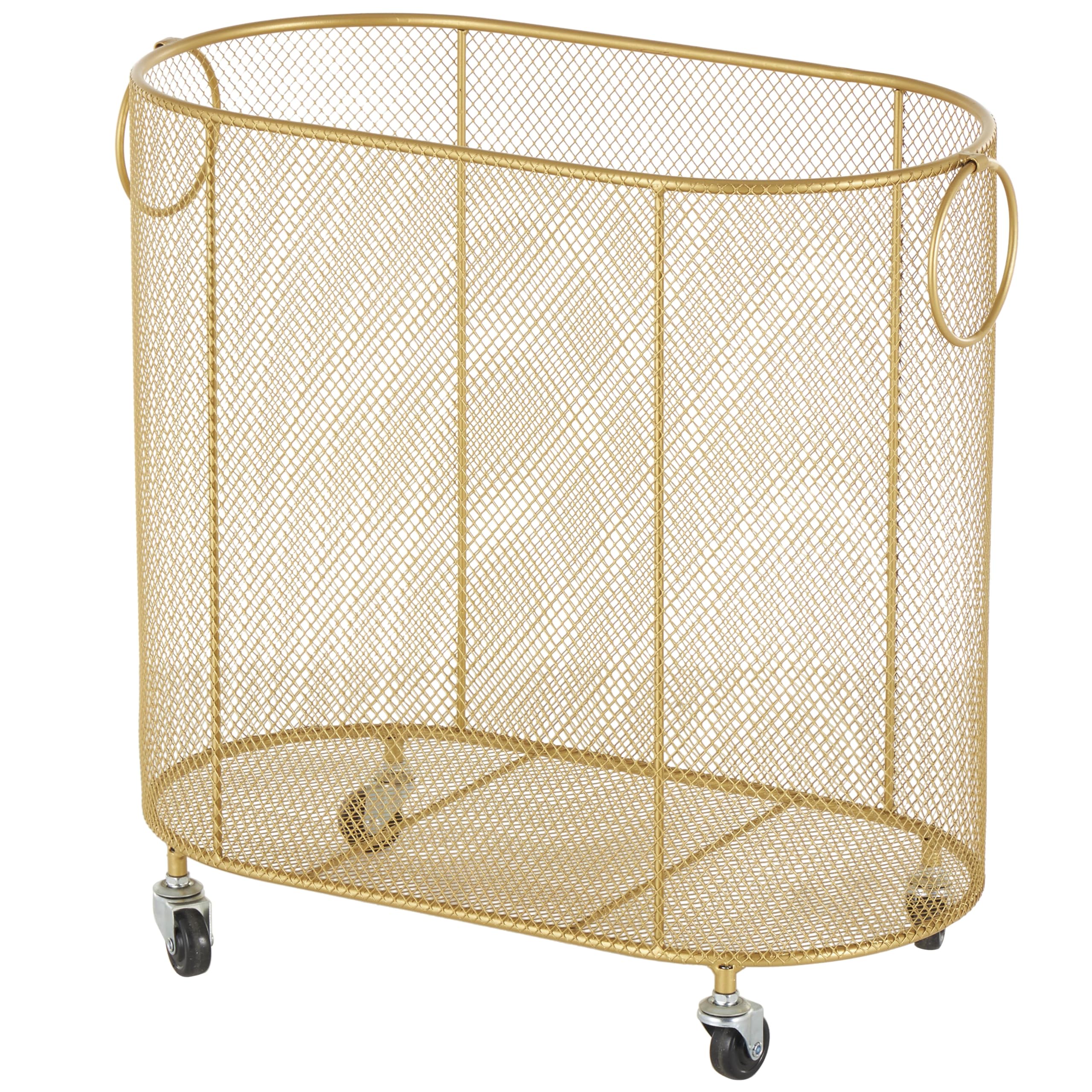 Deco 79 Metal Storage Cart Oval Mesh Wire Rolling Laundry with Ring ...
