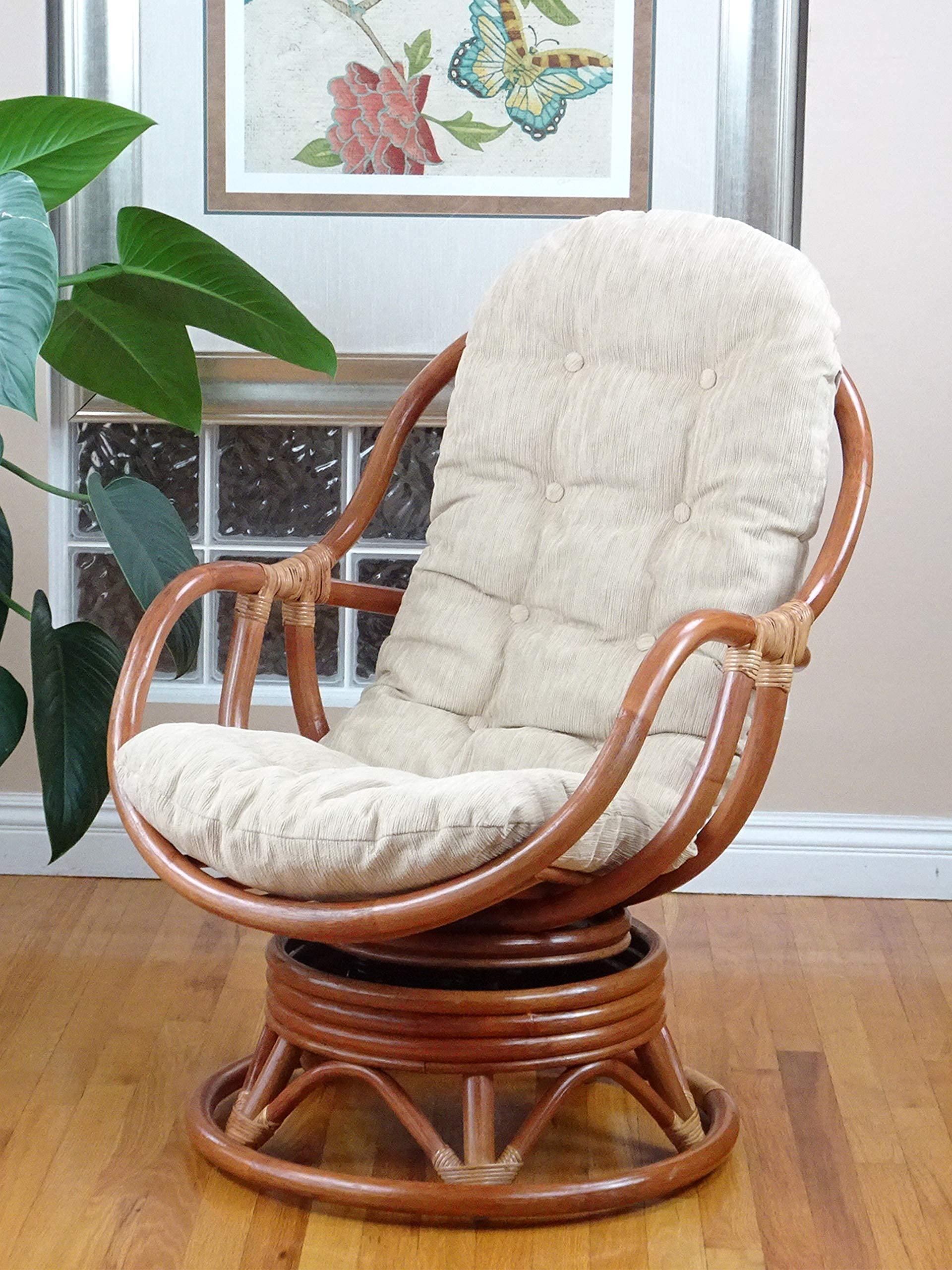 Mua Bali Lounge Swivel Rocking Chair with Cream Cushion Natural Rattan ...
