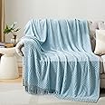 Amazon.com: HommxJF Light Blue Knitted Decorative Ball Throw Blankets ...