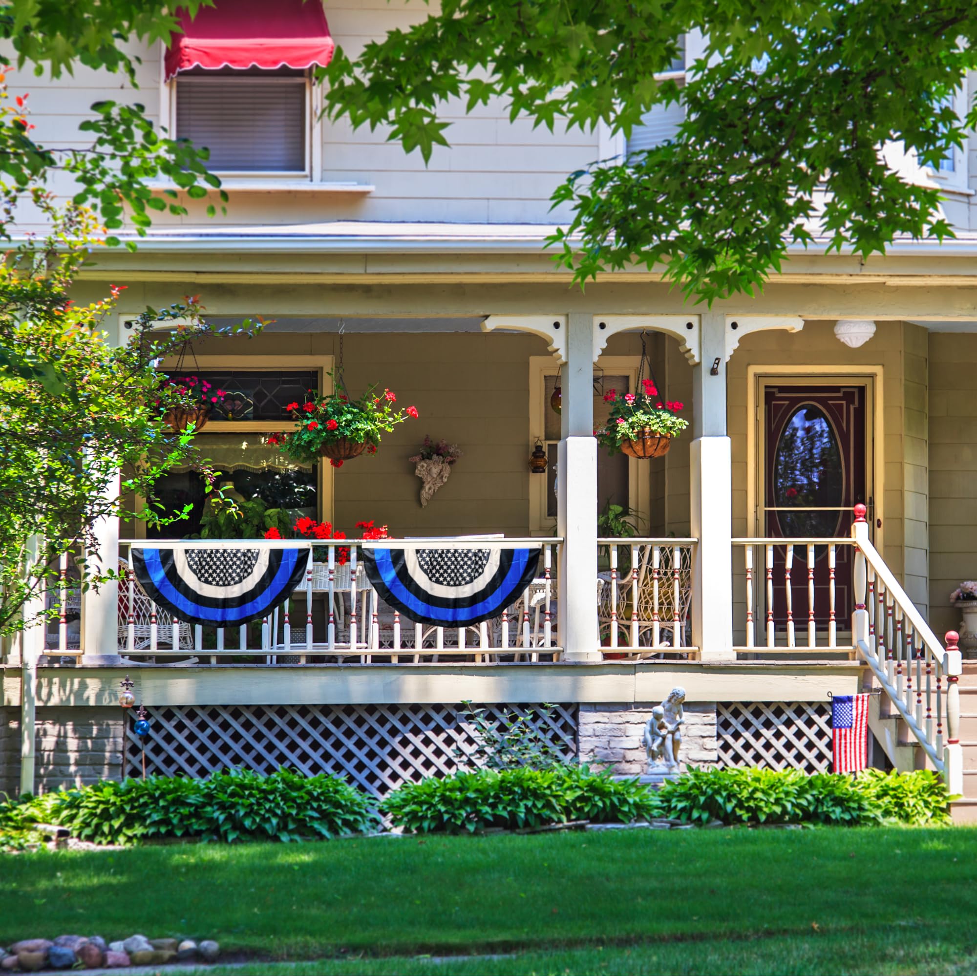 Iconikal Thin Blue Line Police Bunting Half Circle Flag, 4 X 2-Feet, 3 ...